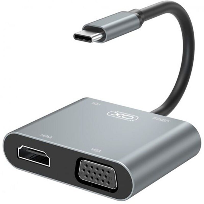 Hub XO HUB001 4 in 1 HDMI/VGA/USB3.0 /PD Black XO Кабели